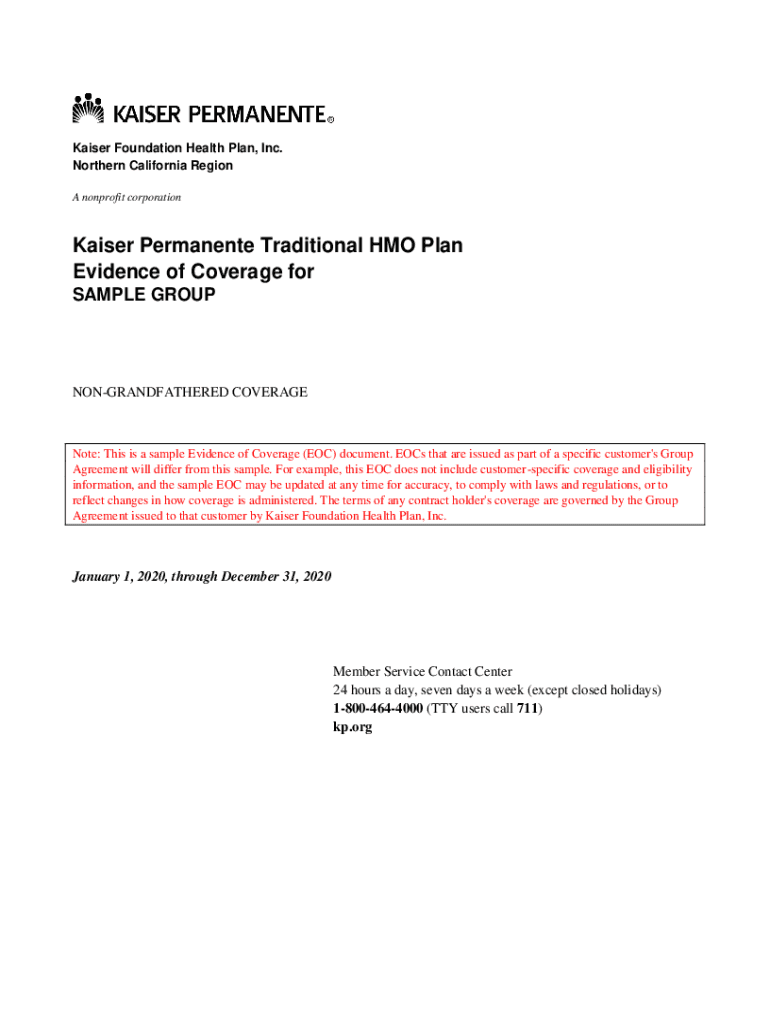 Fillable Online info kaiserpermanente 2020 Kaiser Permanente Sample ...