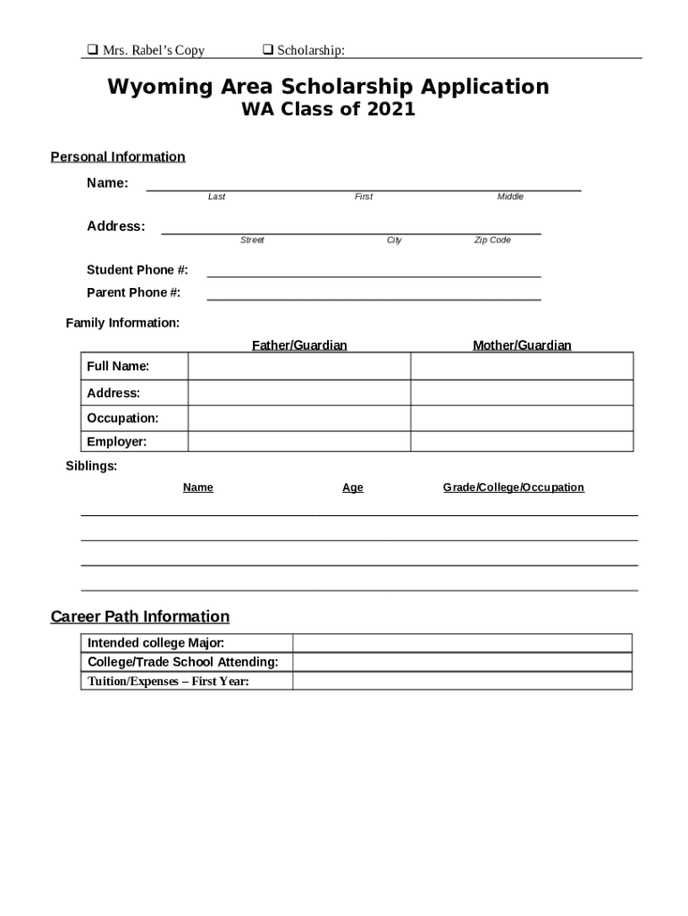 Wyoming Area Scholarship Application - images pcmac Doc Template | pdfFiller