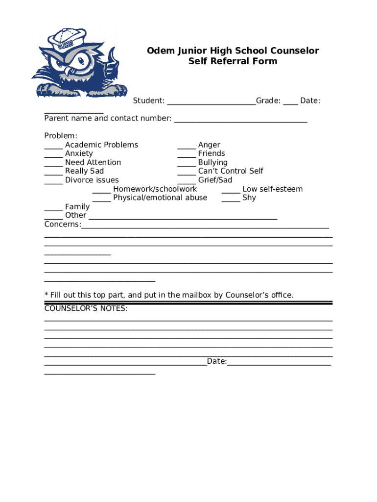 Students Self Referral to See the School Counselor - images pcmac Doc ...