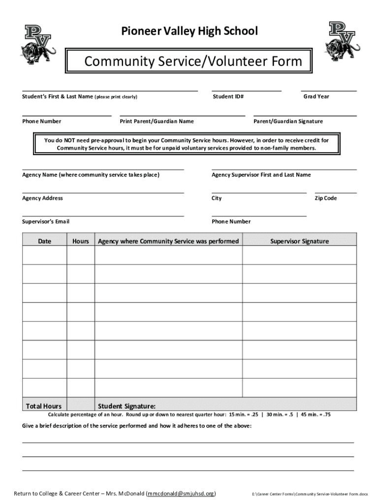Fillable Online images pcmac Community Service/Volunteer Form Fax Email ...