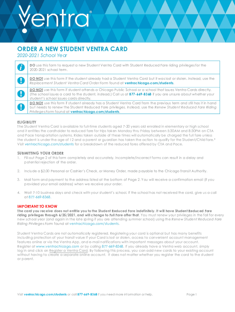 Fillable Online Ventra Student Order Form New 2019-20SchoolYear Fax Email Print - pdfFiller