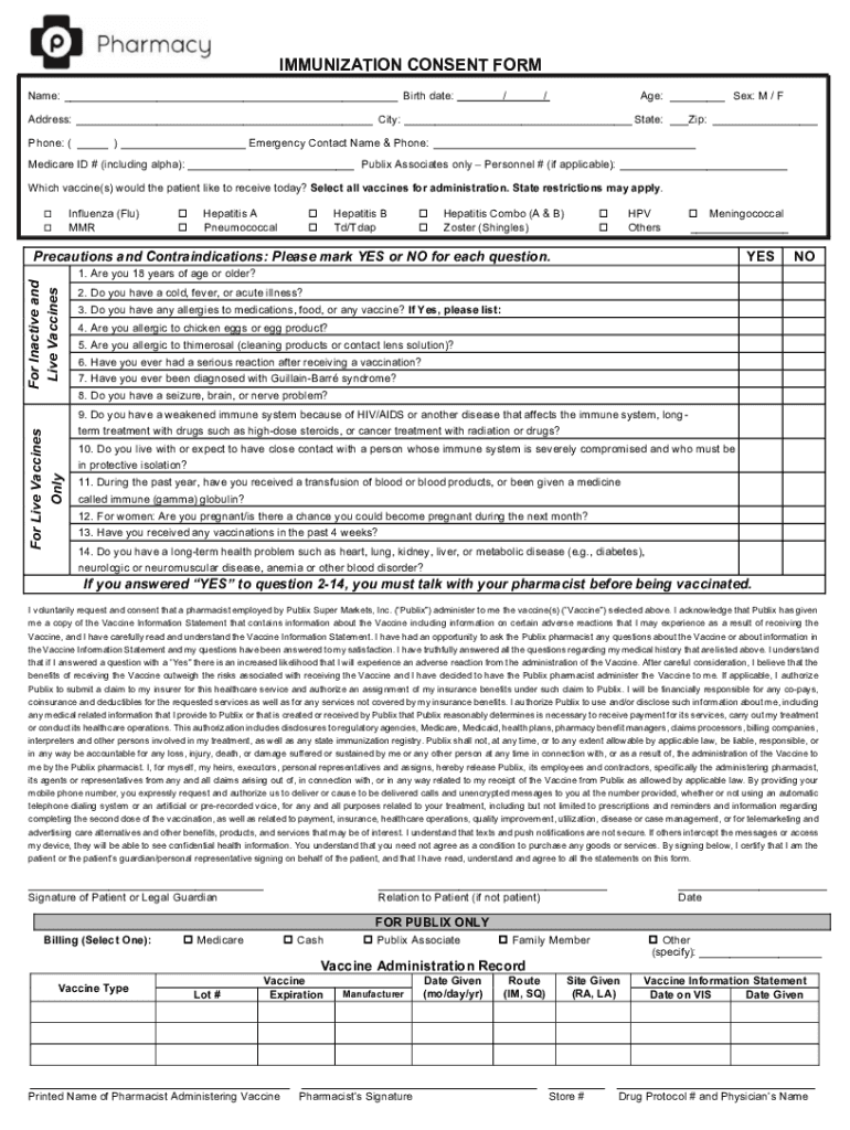 Publix Immunization Consent Form - Fill Online, Printable, Fillable ...
