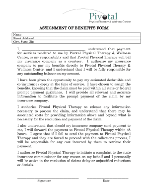 Fillable Online ASSIGNMENT OF BENEFITS FORM - pivotalptnj.com Fax Email ...