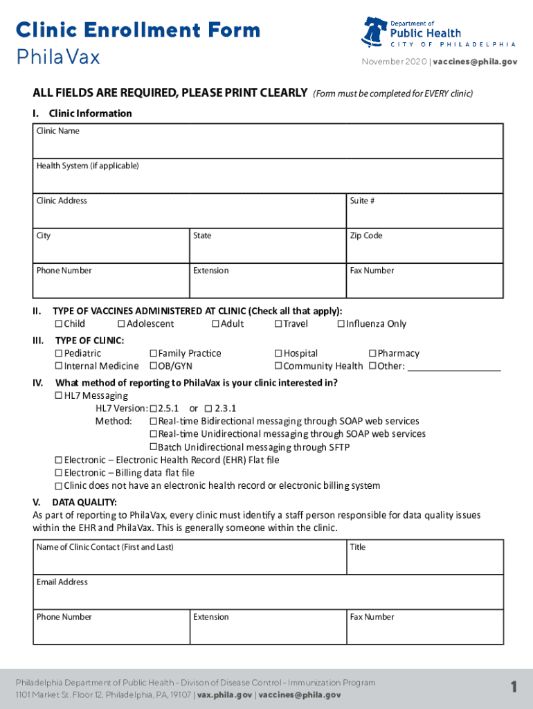 Fillable Online Clinic Enrollment Form Fax Email Print - pdfFiller