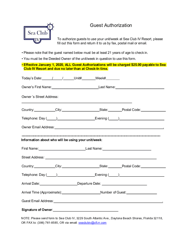 Fillable Online SCIV Guest Authorization Form (3) Fax Email Print ...