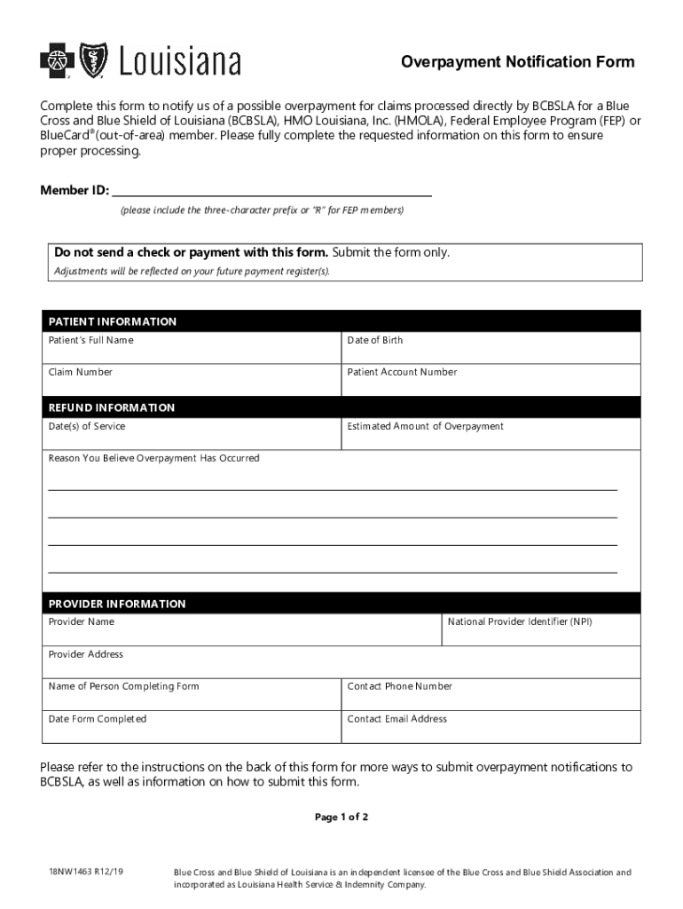 Fillable Online 2019-11 Overpayment Notification Form Fax Email Print - pdfFiller