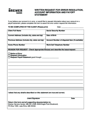 Fillable Online Written Request Form. Use for error resolution, account ...