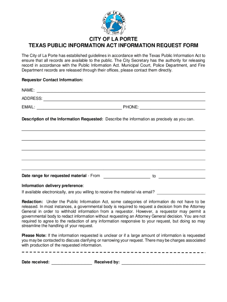 Fillable Online city of la porte texas public information act ...