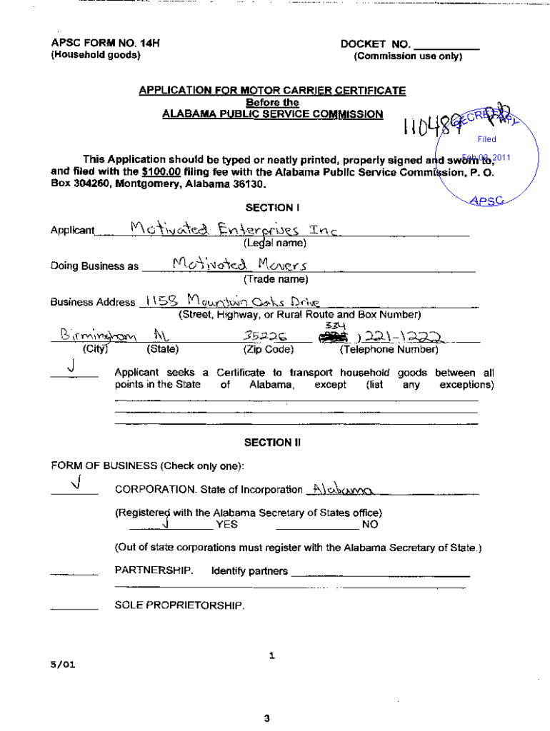 Fillable Online Fillable Online APSC FORM NO. 14A DOCKET NO. (Property ... Fax Email Print ...