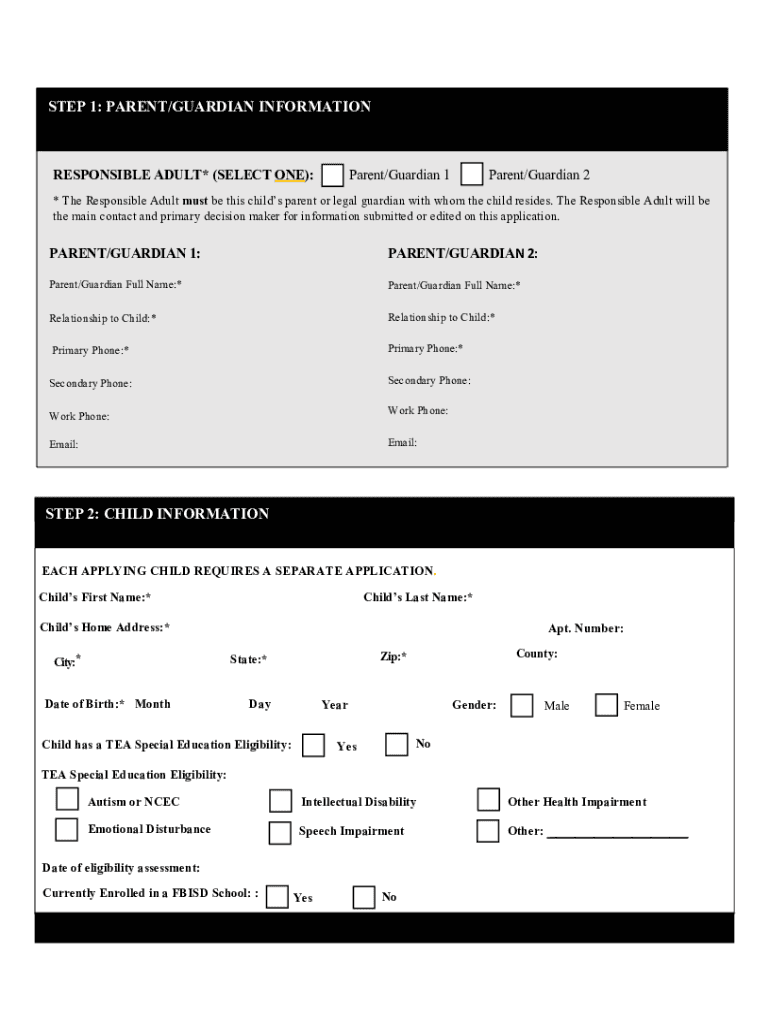 Fillable Online FBISD Early Intervention Academy Application for ...