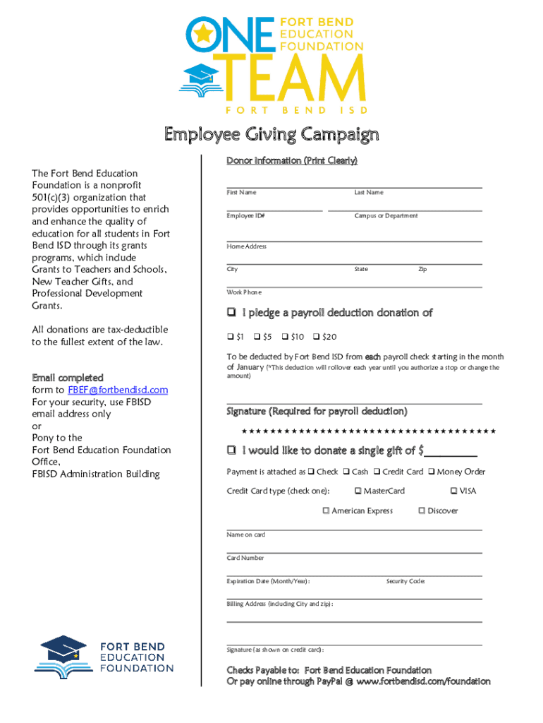 Fillable Online Employee Giving Campaign - Fort Bend ISD Fax Email ...