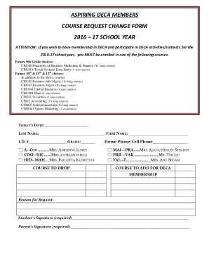 Fillable Online aspiring deca members course request change form 2016 ...