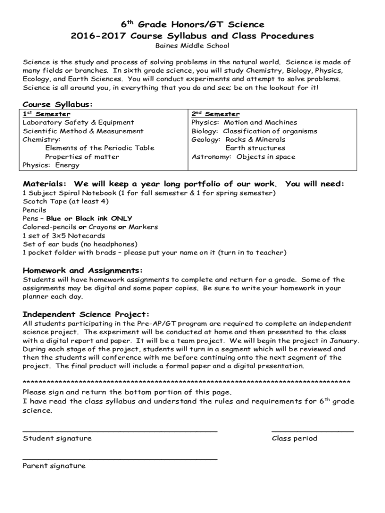 Fillable Online 6th Grade Science Syllabus - MS. SZWARC'S SCIENCE PAGE ...