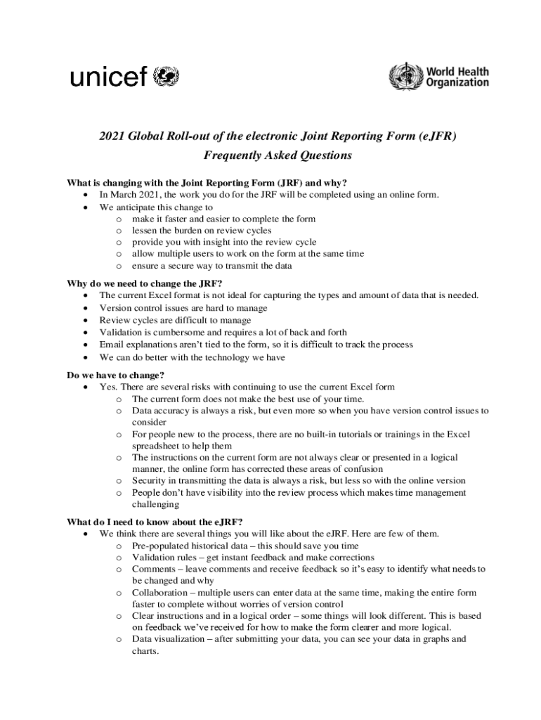 Fillable Online 2021 Global Roll-out of the electronic Joint Reporting ...