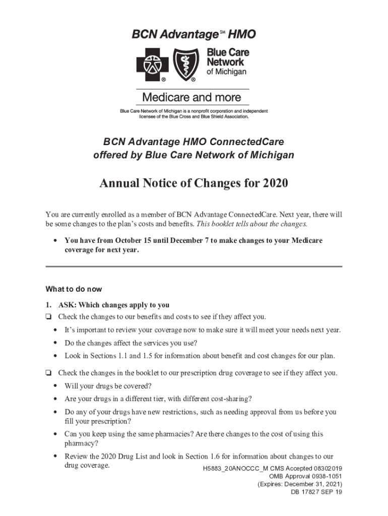 Fillable Online BCN Advantage Basic 2020 Annual Notice of Changes (ANOC ...