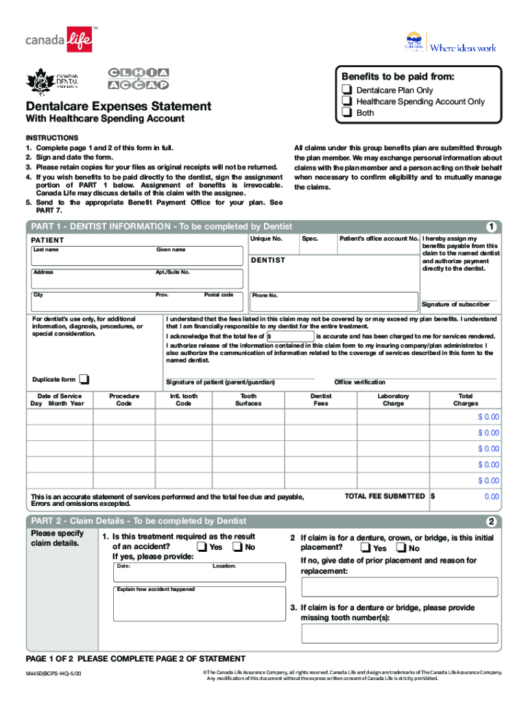 Fillable Online Dentalcare Expenses Statement with Healthcare Spending ...