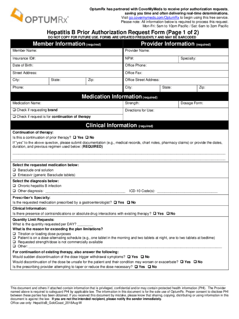 Fillable Online Hepatitis B Prior Authorization Request Form (Page 1 of ...