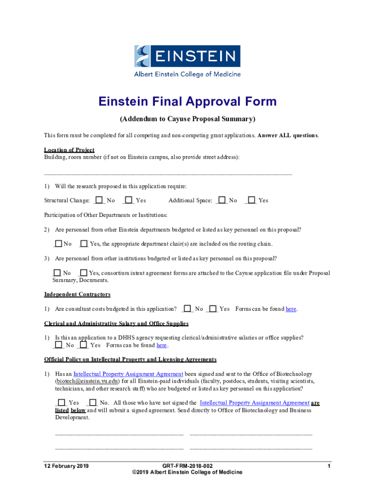 Fillable Online Einstein Final Approval Form Fax Email Print - pdfFiller