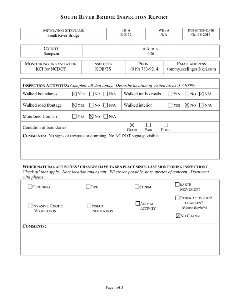 Fillable Online B-3152 South River Bridge Inspection Form 2017 ...