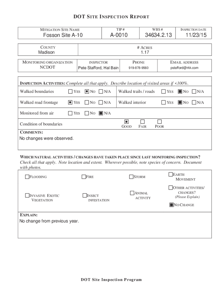 Fillable Online A-0010WM Fosson Site Inspection Form 2015 - Connect ...