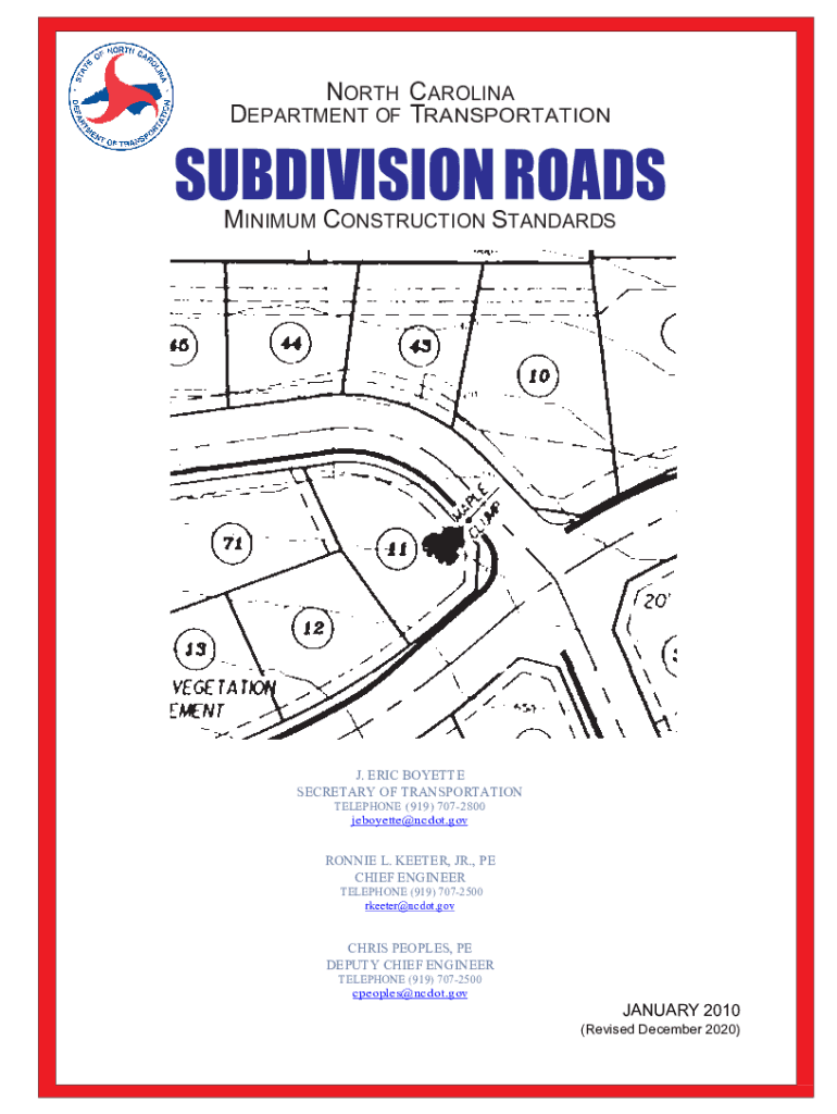 Fillable Online North Carolina Department of Transportation SUBDIVISION ...