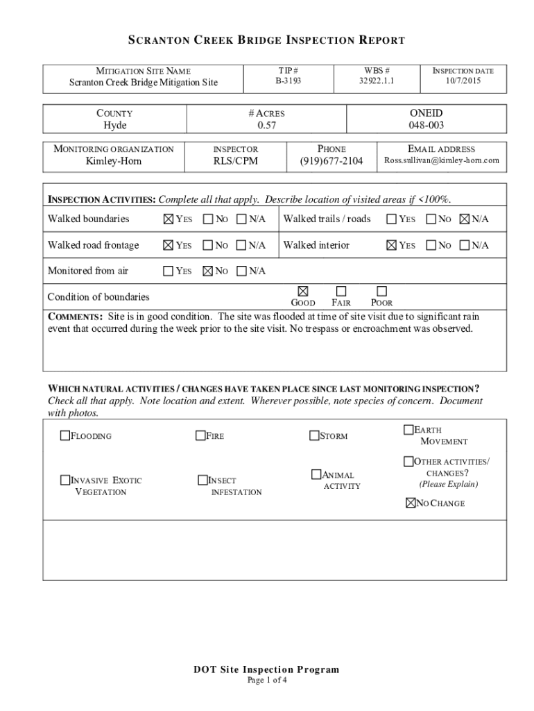 Fillable Online B-3193 Scranton Creek Bridge Inspection Form 2015 Fax ...
