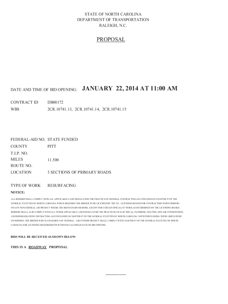 Fillable Online DB00172 proposal.pdf Doc. Type - Connect NCDOT Fax Email Print - pdfFiller