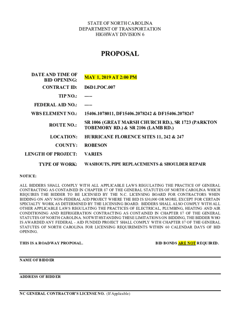 Fillable Online D6D1.POC.007 - Proposal - Connect NCDOT Fax Email Print - pdfFiller
