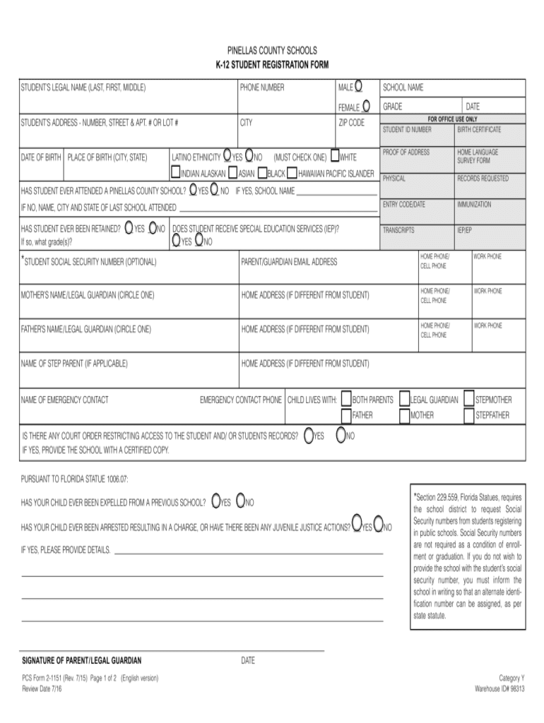 Fillable Online Registration Checklist - Pinellas County Schools Fax Email Print - pdfFiller
