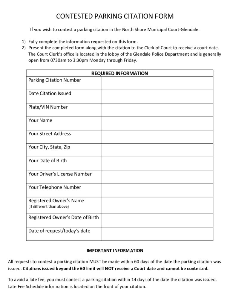 Fillable Online CONTESTED PARKING CITATION FORM Fax Email Print - pdfFiller