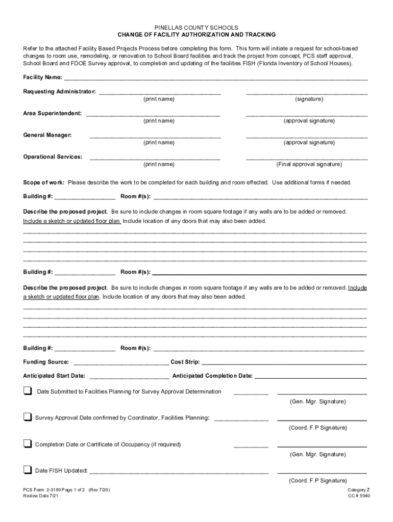 Fillable Online PINELLAS COUNTY SCHOOLS CHANGE OF FACILITY AUTHORIZATION AND ... Fax Email Print ...