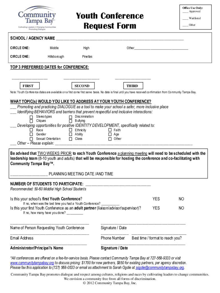 Fillable Online Youth Conference Request Form - Pinellas County Schools ...