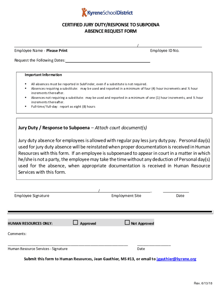 Fillable Online ERTIFIED JURY DUTY/RESPONSE TO SU POENA A SEN E REQUEST ...