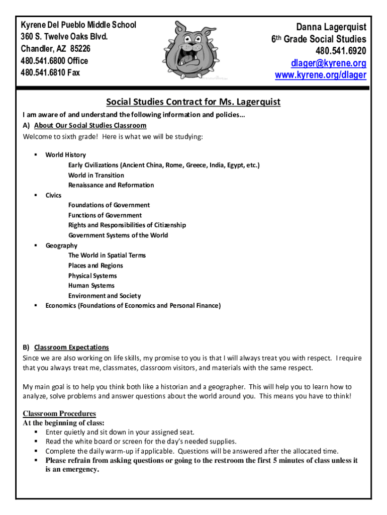 Fillable Online Social Studies Contract for Ms. Lagerquist Fax Email ...