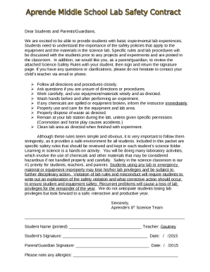 Kyrene Aprende Middle School Lab Safety Contract Doc Template | pdfFiller