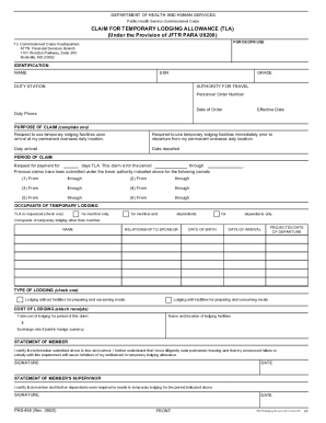 Fillable Online FORM PHS-488. Claim for Temporary Lodging Allowance ...