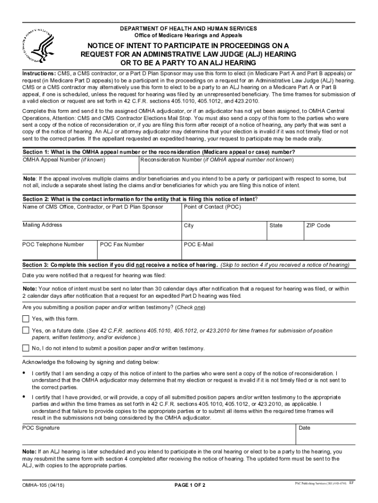 Fillable Online FORM OMHA-105. Notice of Intent to Participate in ...