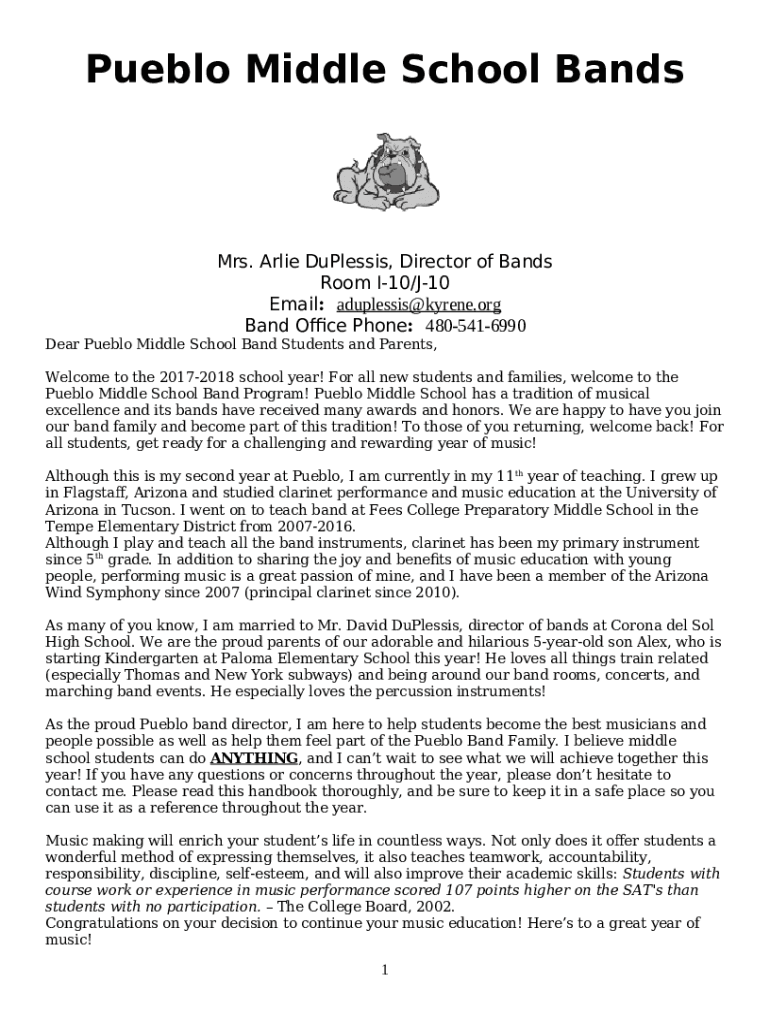 Pueblo Middle School Bands - Kyrene School District Doc Template | pdfFiller