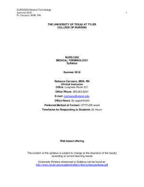 Fillable Online Medical Terminology - The University of Texas at Tyler ...