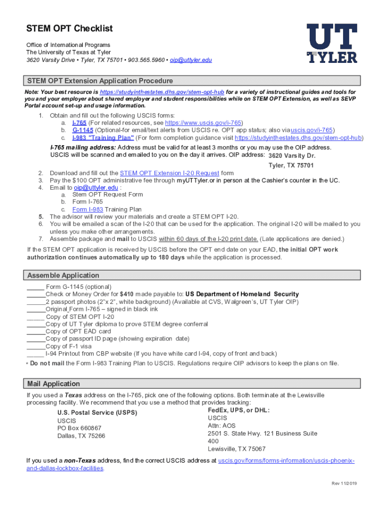 Fillable Online STEM OPT Extension Application Checklist - The University of ... Fax Email Print ...