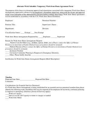 Fillable Online Alternate Work Schedule: Temporary Work from Home ...