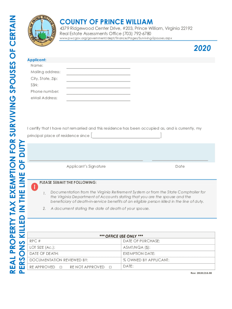 Fillable Online Real Estate Tax Exemption for Surviving Spouse of a ...