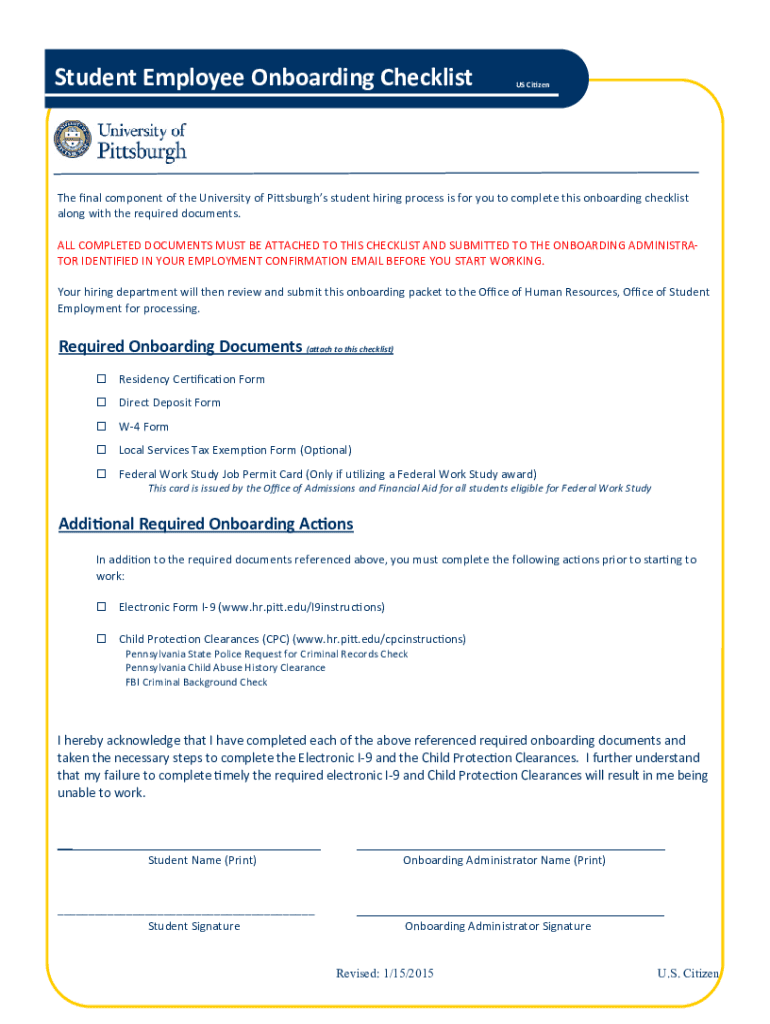 Student Employee Onboarding Checklist - Blank Fillable Template | Fill ...