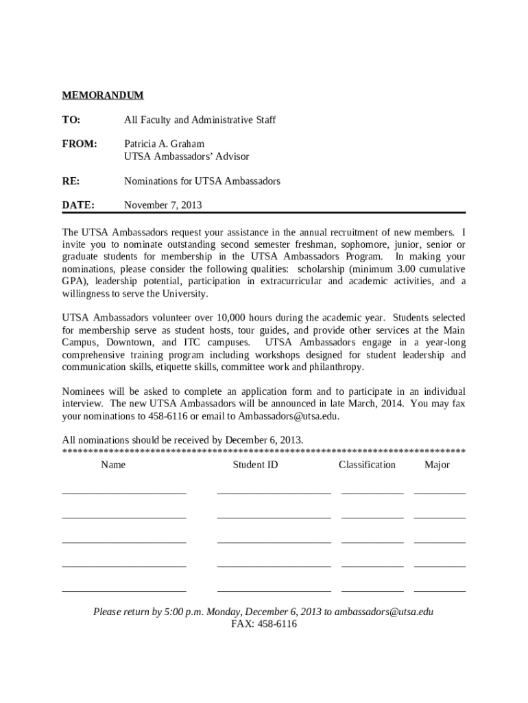 MEMORANDUM - University of Texas at San Antonio Doc Template | pdfFiller