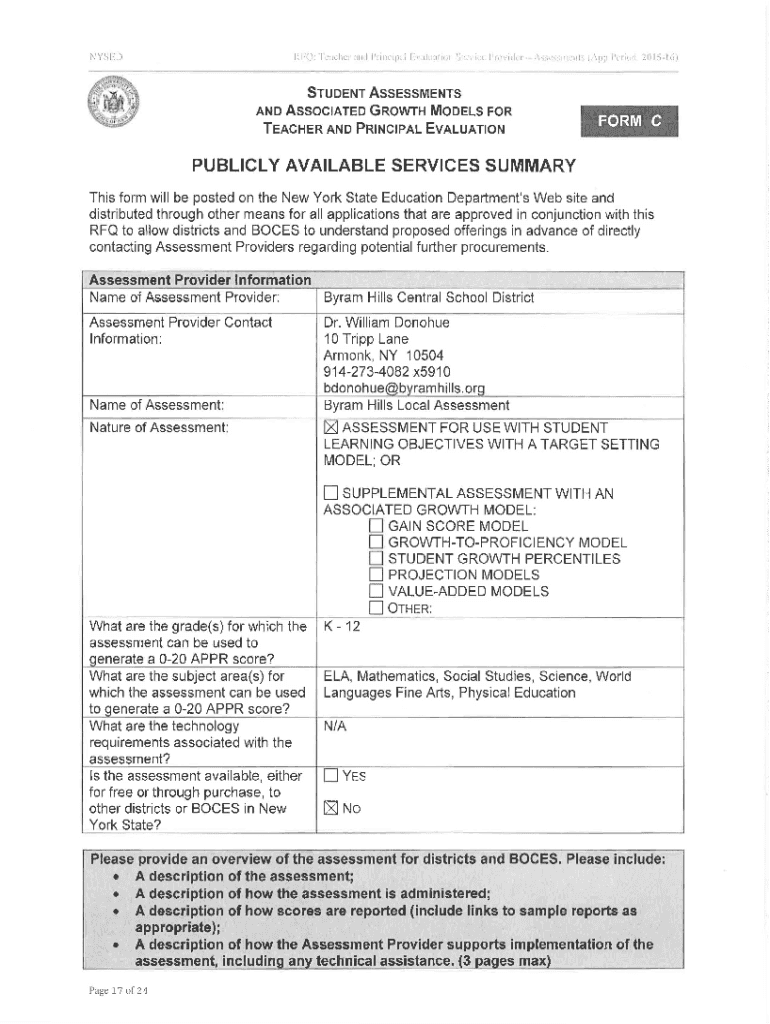 Fillable Online Byram Hills CSD Developed Course-Specific Assessment ...