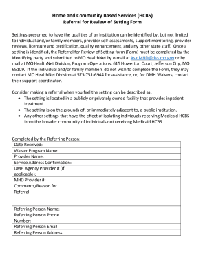 Fillable Online dss mo MO HCBS Referral for Review of Setting Form Fax ...