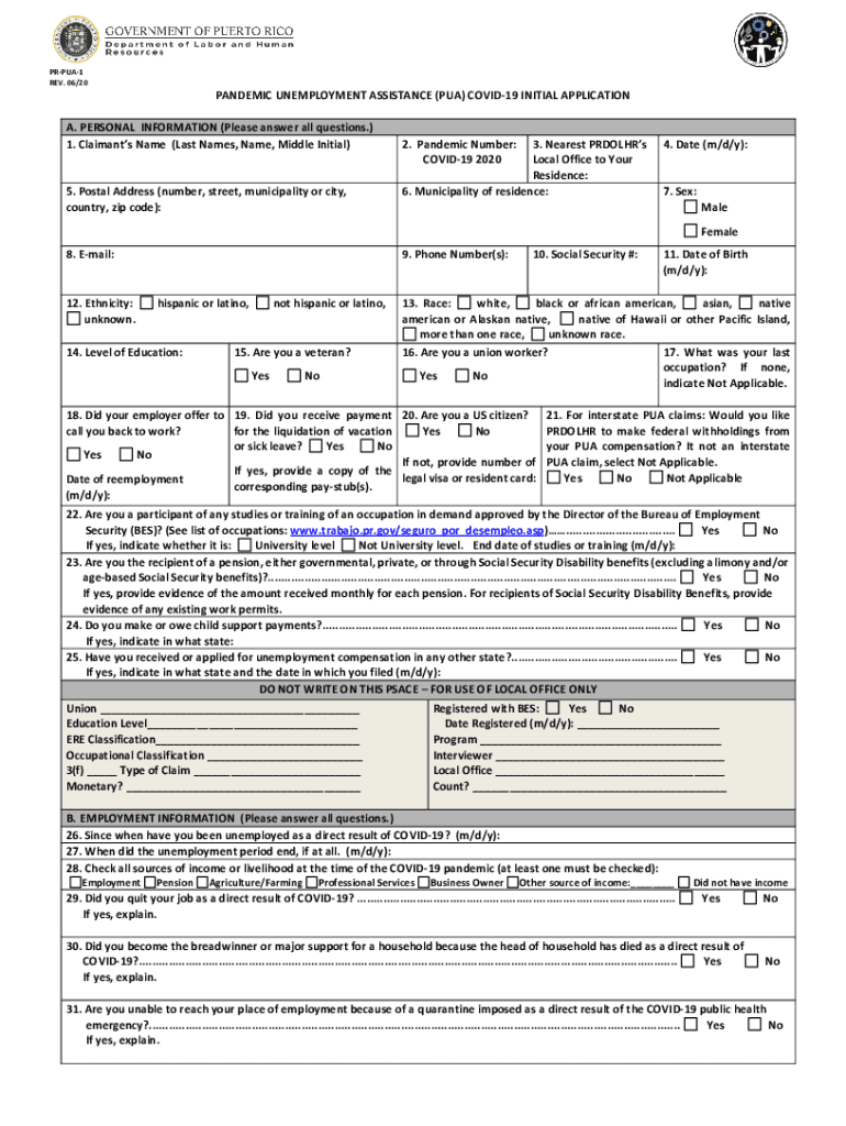 Fillable Online PANDEMIC UNEMPLOYMENT ASSISTANCE (PUA) COVID-19 ... Fax ...