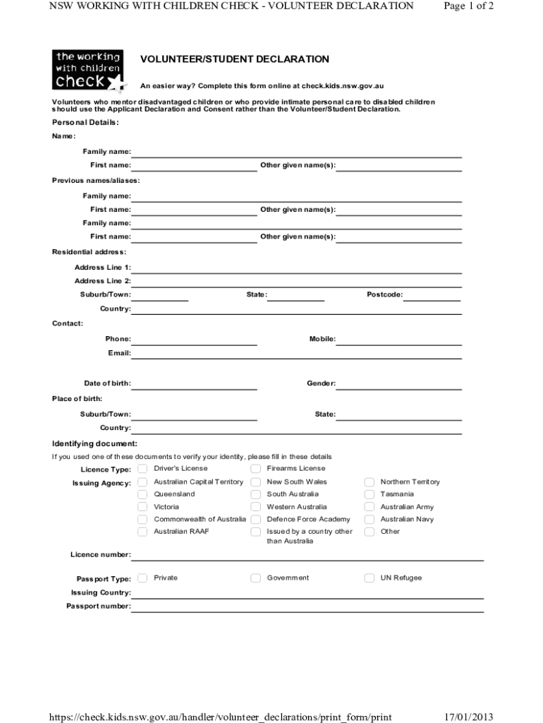 Fillable Online should use the Applicant Declaration and Consent rather than the Volunteer ...