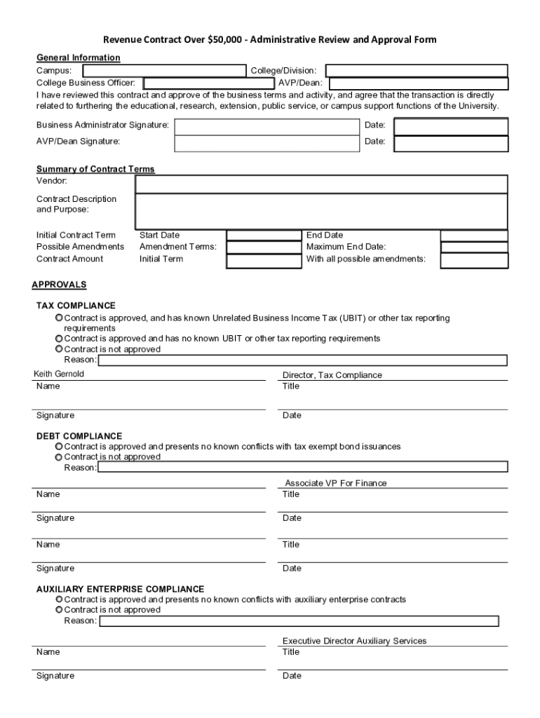 Fillable Online Revenue Contract Approval Form 10-3-19 Fax Email Print ...