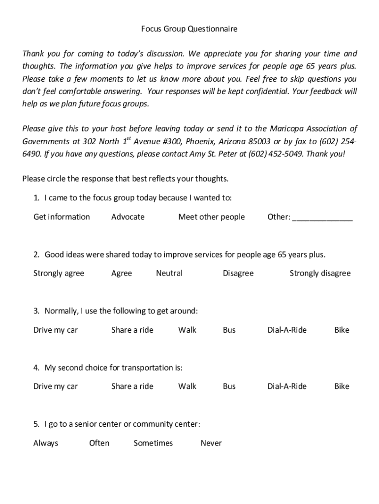 Fillable Online Focus Group Questionnaire Thank you for coming to today ...